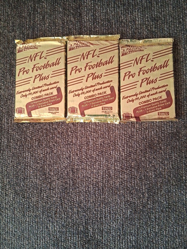NFL Pro Football 3 Sealed PKS Pacific 1993 12 Cards Per Pack Football ...