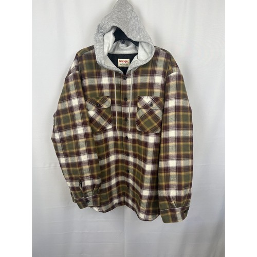 Wrangler Quilted Flannel Jacket Hoodie Shacket Men’s Size XL Multi ...
