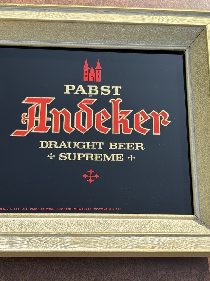 VINTAGE PABST ANDEKER BEER SUPREME ROG REVERSE ON GLASS SIGN in Frame ...