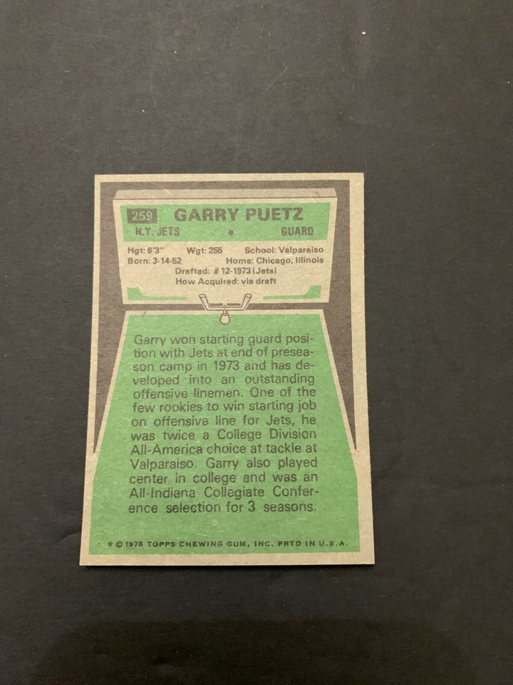 1975 New York Jets Garry Puetz 259 Topps Football Card | eBay