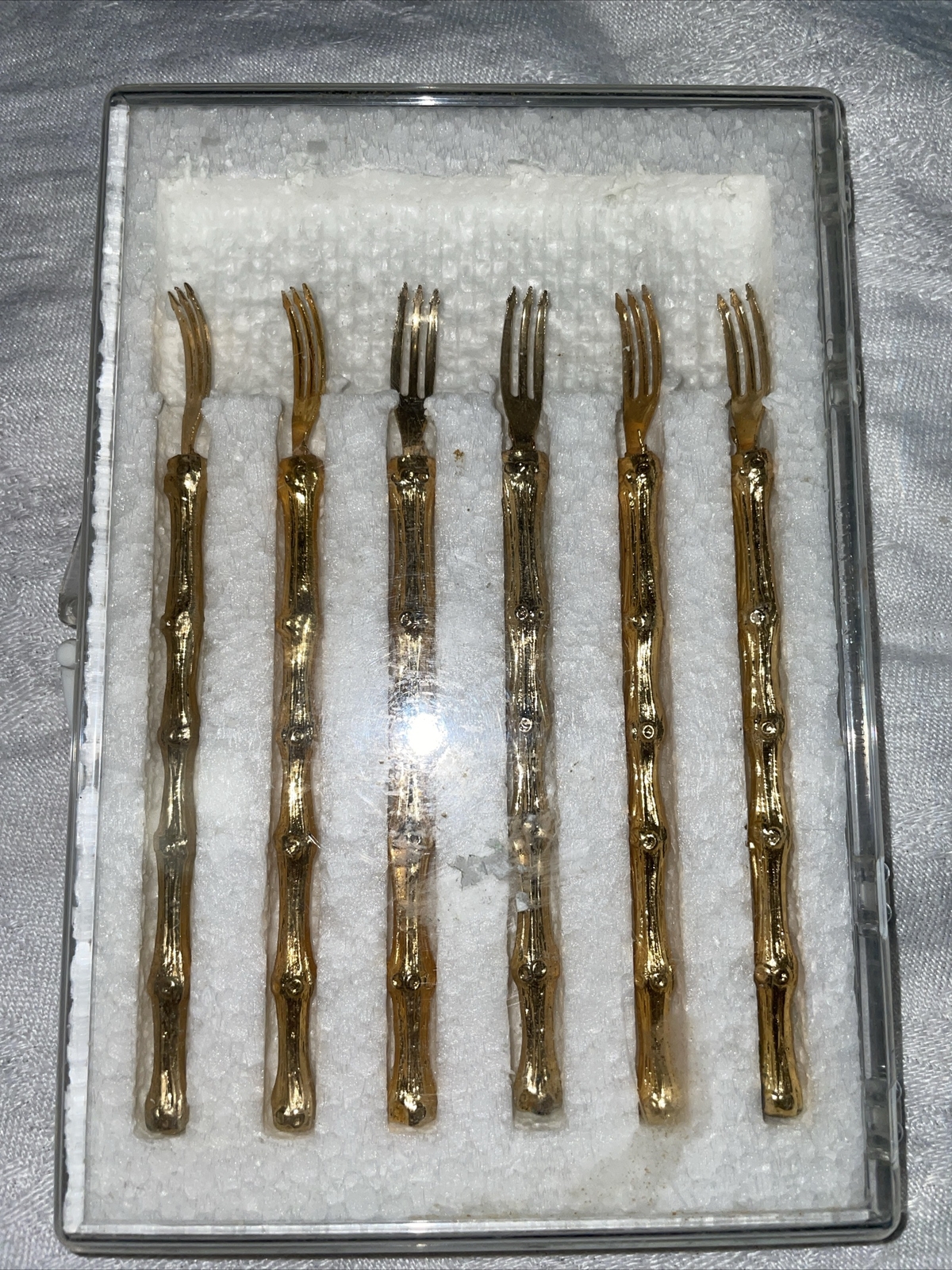 Set of 6 Vintage Gold Tone Oyster Shrimp Trident Tip Cocktail Forks ...