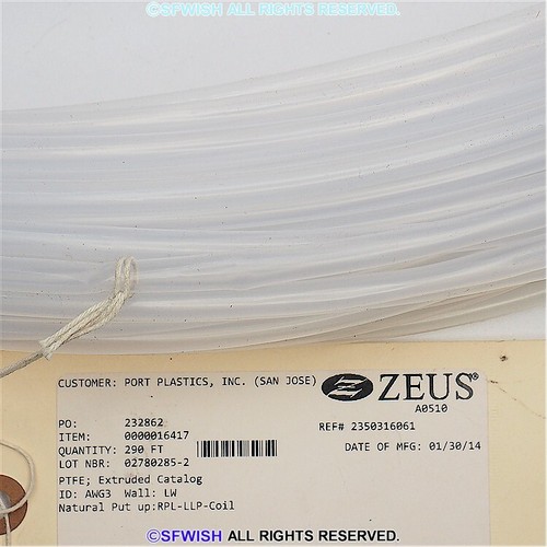 ZEUS AWG 3 PTFE TEFLON Lightweight/THIN Wall Tubing Natural, 0.234" ID ...
