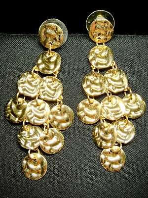 Vintage Tassel earrings, Hammered Gold Tone Coins, long drop posts | eBay