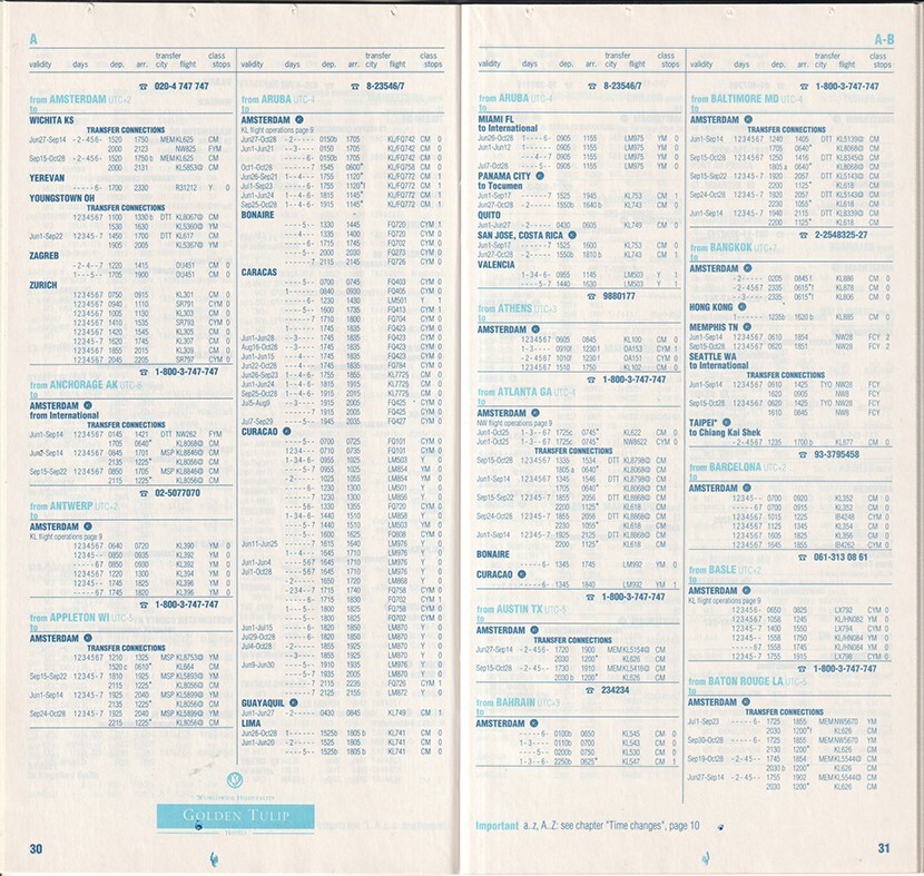 KLM Royal Dutch Airlines timetable valid until 1995/10/28 | eBay