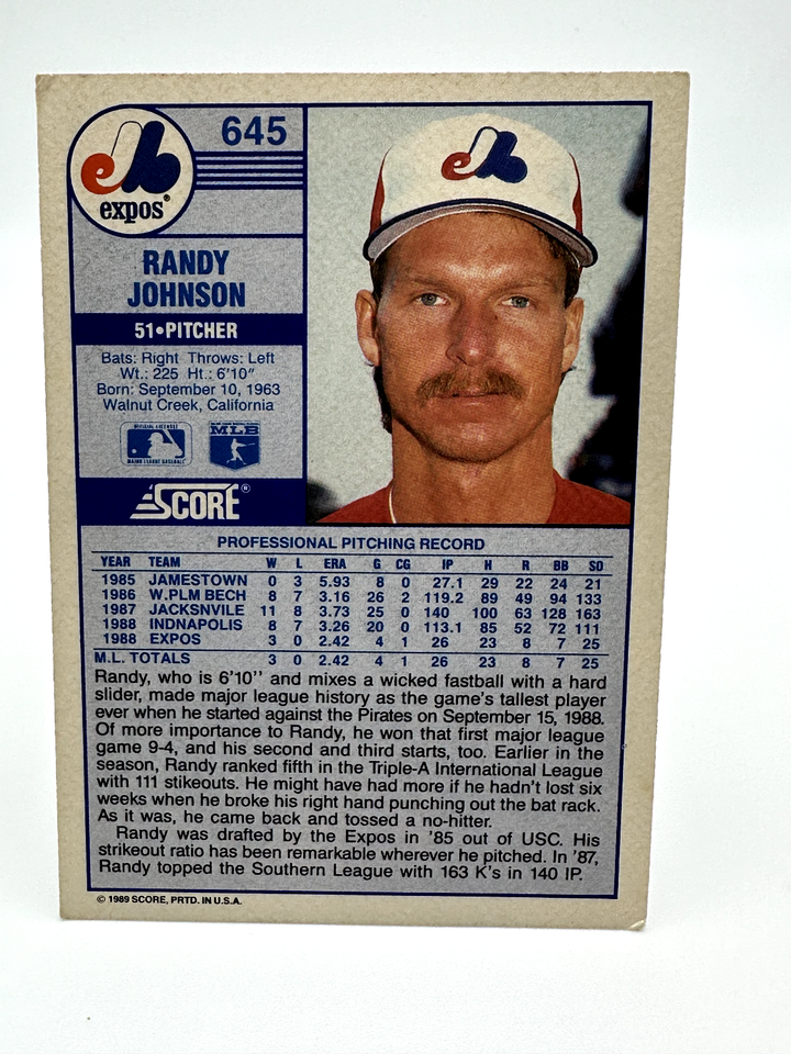 1989 Score #645 Randy Johnson Rookie | eBay