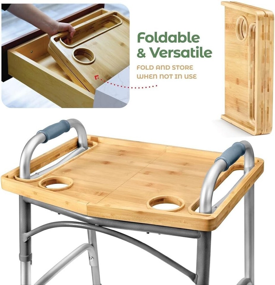 Walker Tray Mobility Table with Cup Holder Foldable Bamboo Tray for ...