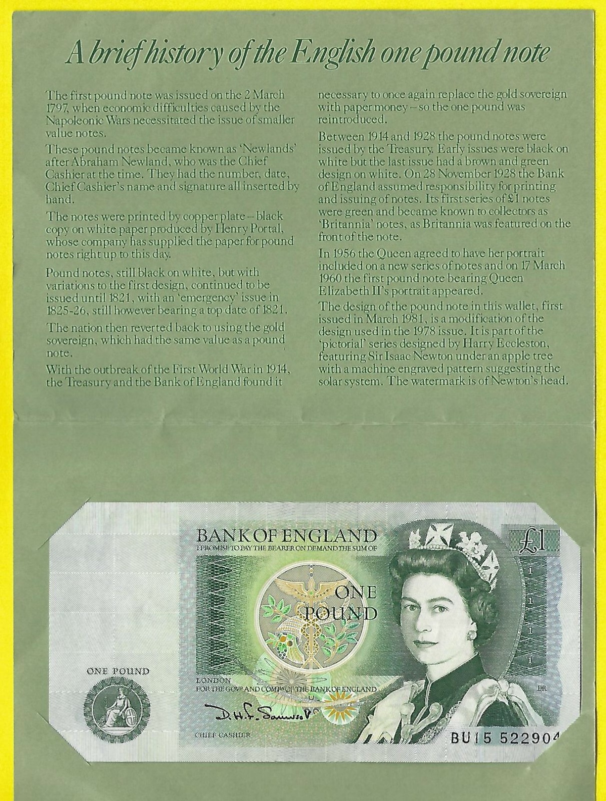 £1 One Pound Banknote Last type Isaac Newton in card Packs Raffles etc ...