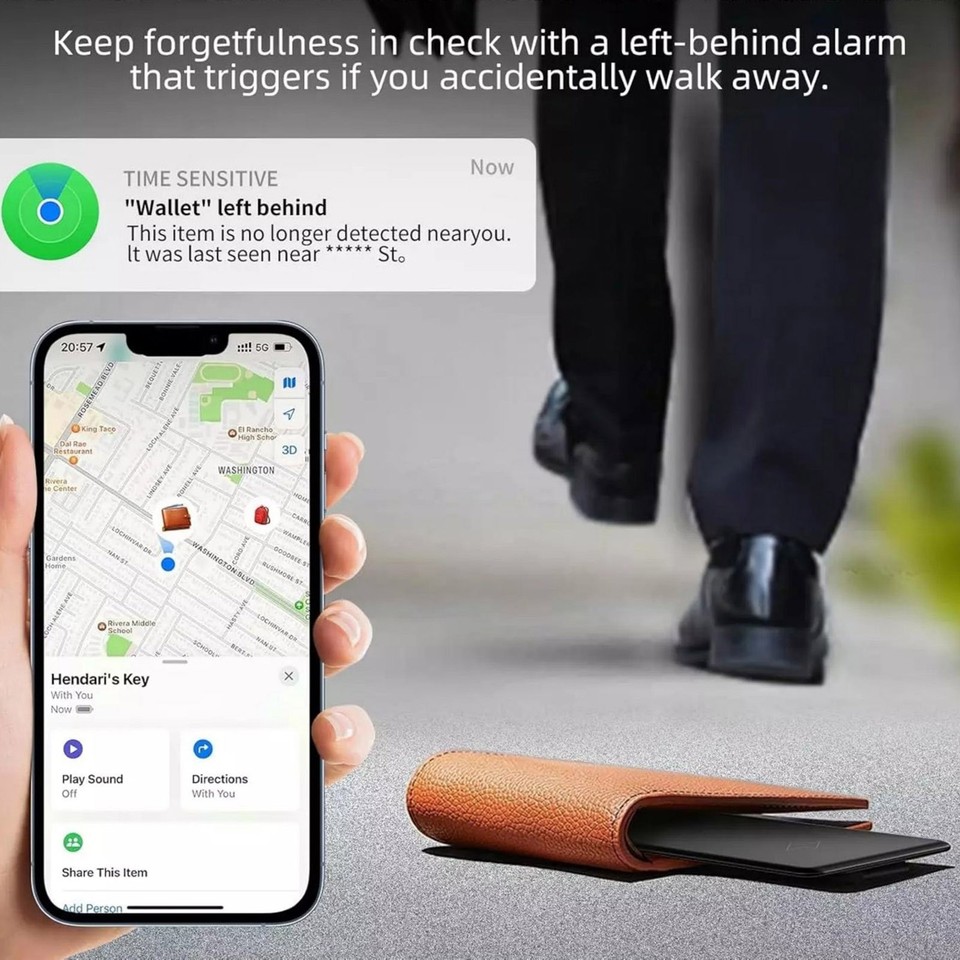 Black Wireless Charging Smart Card Tracker ABS Wallet Tracker Tracking ...