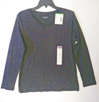 LAURA SCOTT MISSY CORE TEES V-NECK TEE BLACK METALLIC STRETCH SIZE ...