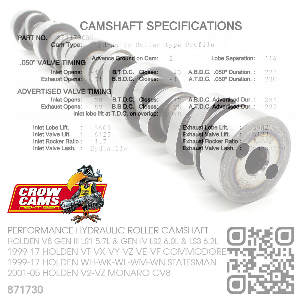CROW CAMS 871730 CAMSHAFT V8 GEN III LS1 5.7L [HOLDEN VTII-VX-VY-VZ ...