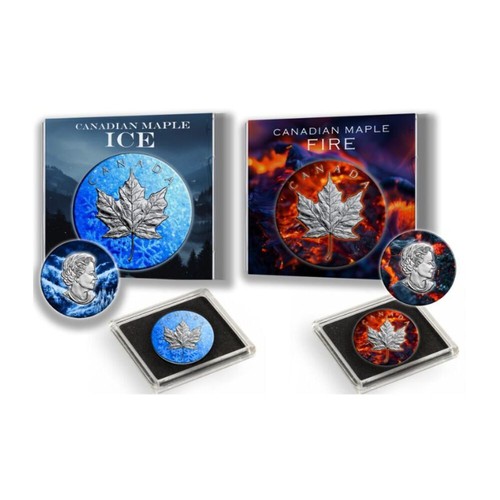 2023 Canadian Maple Fire and Ice Edition 1oz Silver Coins 2ozt 2 coin ...