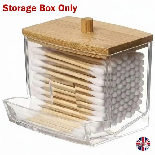 Cotton Swab Storage Box Bamboo Lid Transparent Cotton Bud Holder UK ...
