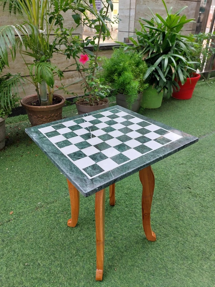 Chess Set in Natural Green Granite Marble with Green and White Pieces ...