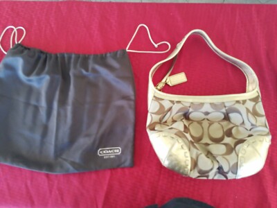 COACH GOLD & BRONZE SIGNATURE C TOTE SHOULDER HANDBAG BAG PURSE C0882 ...