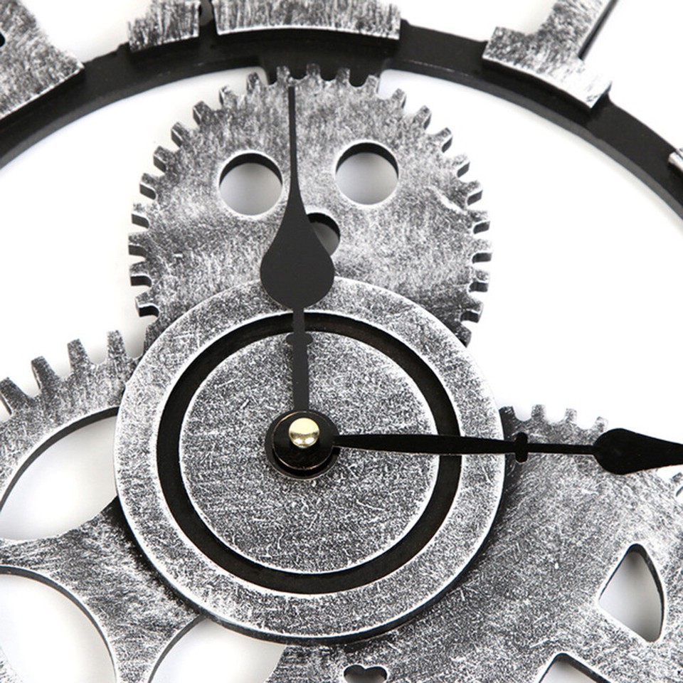 Wood Cogs Roman Numeral Wall Clock Cafe Bar Pub Home Hanging Decor Gear ...