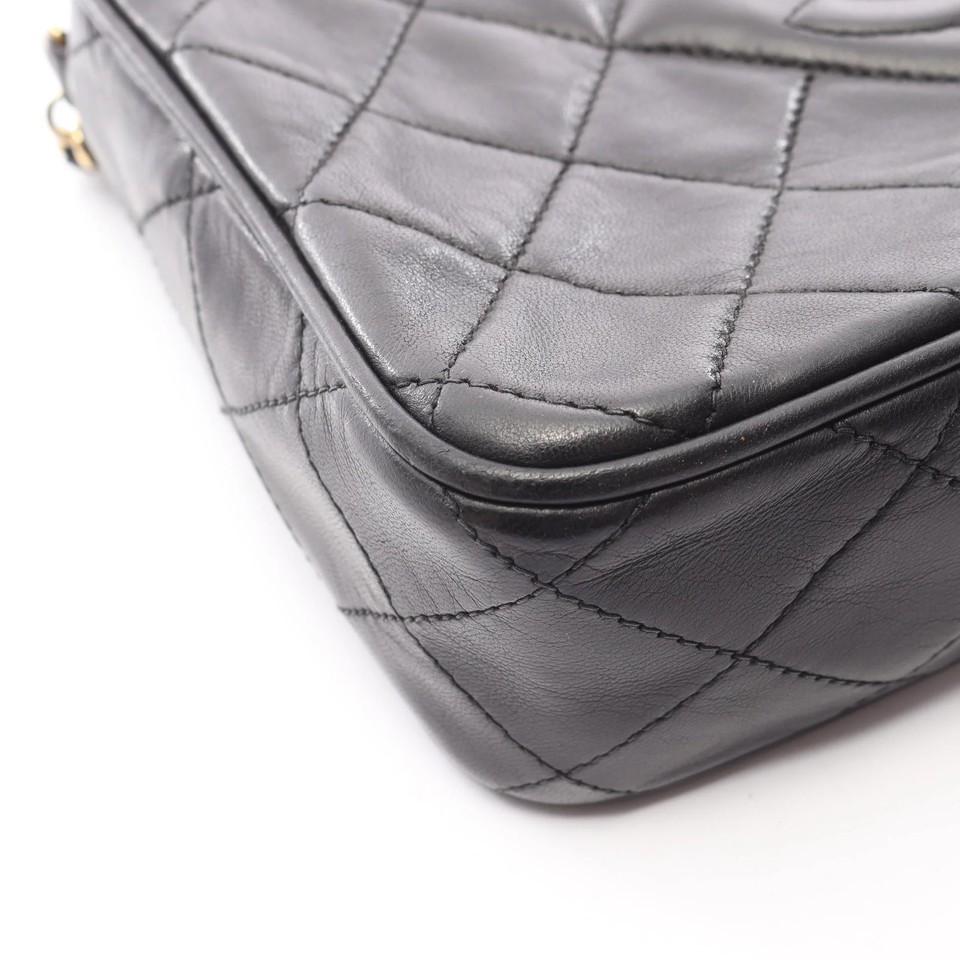 CHANEL Coco Mark Diamond Stitch Chain Shoulder Bag Lambskin Black Gold ...