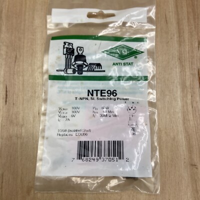 NTE Electronics NTE96 SILICON NPN TRANSISTOR POWER SWITCHING STUD MOUNT ...