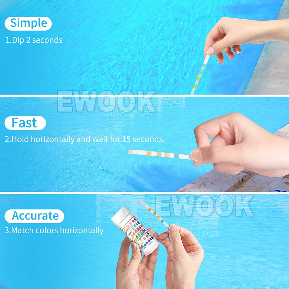 2Bottle 6in1 Swimming Pool Test Kit Chlorine Dip Test Strips Tub SPA PH ...