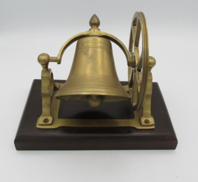 Vintage Brass Desktop Ship Bell with Pulley Wheel On Wooden Base | eBay