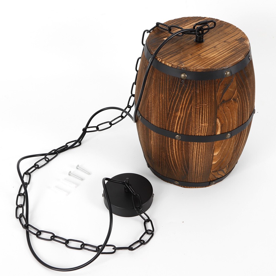 Vintage Wood Wine Barrel Ceiling Light Pendant Lamp Hanging Light Bar ...