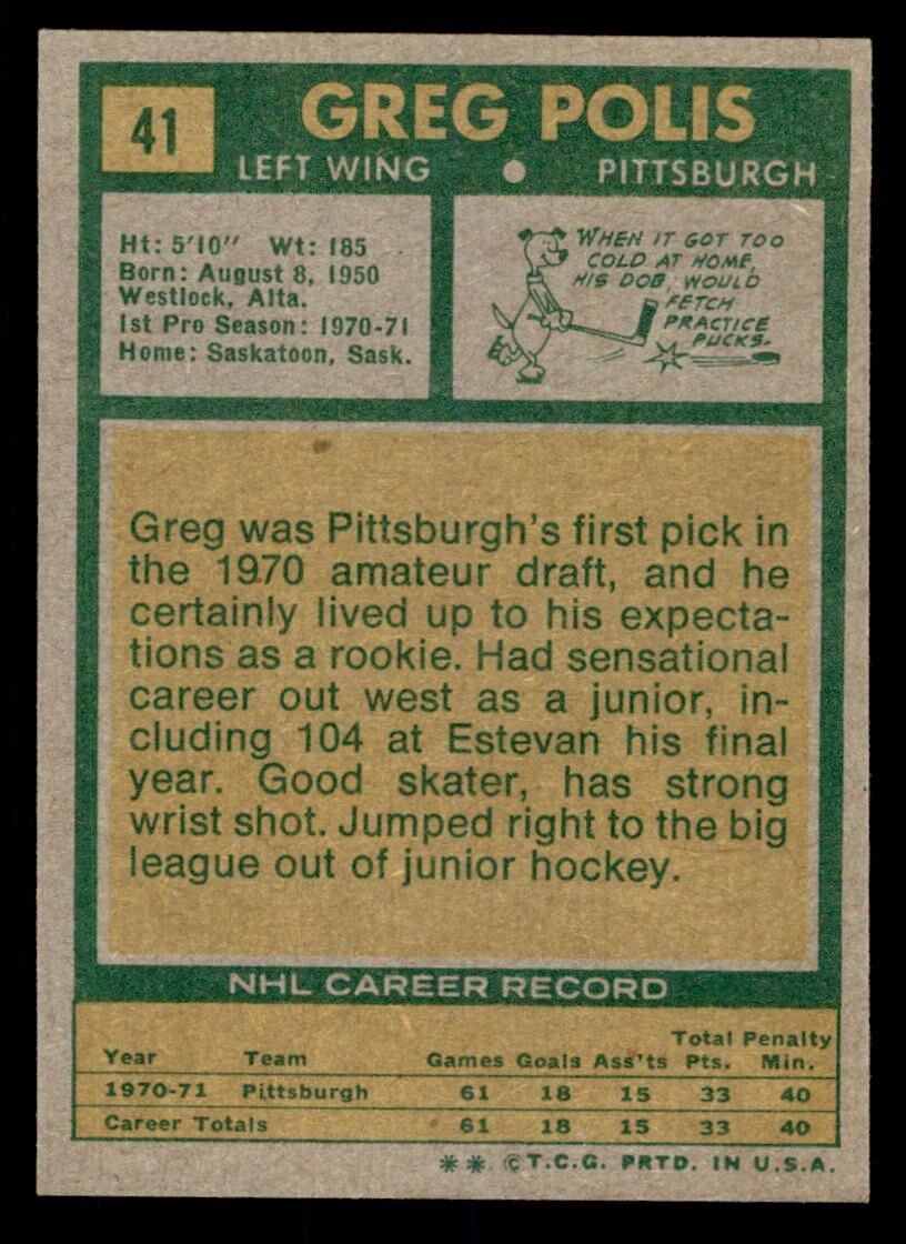 1971 Topps Hockey #41 Greg Polis NM *d4 | eBay