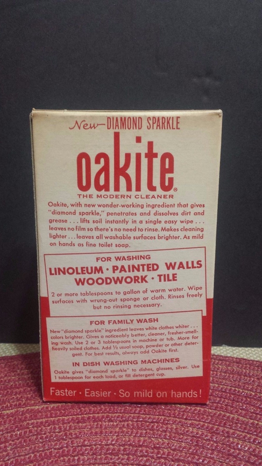 Vintage 1950's OAKITE CARDBOARD DETERGENT SOAP BOX -10 oz FULL UN ...