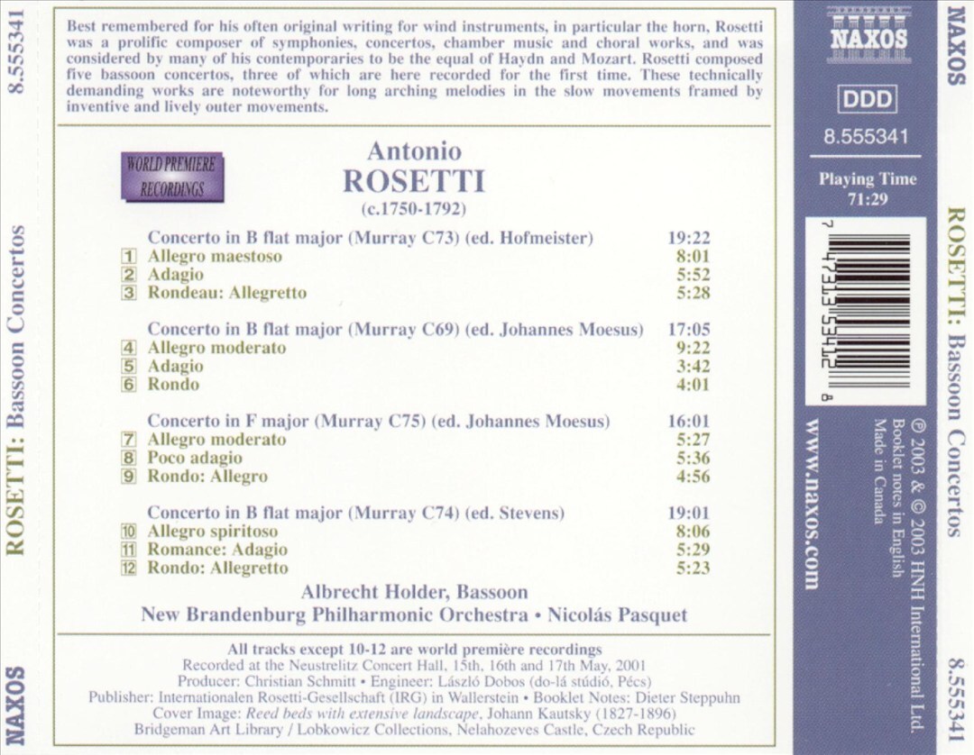 ALBRECHT HOLDER / NICOLAS PASQUET / NEW BRANDENBURG PHILHARMONIC ...