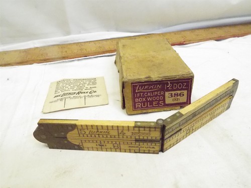 Minty Lufkin 386 1 ft Brass & Box Wood Folding Caliper Rule 12" in Box ...