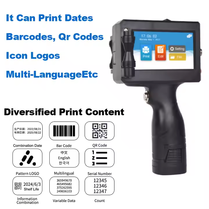 12.7mm handheld inkjet printer prints expiration date, batch number ...