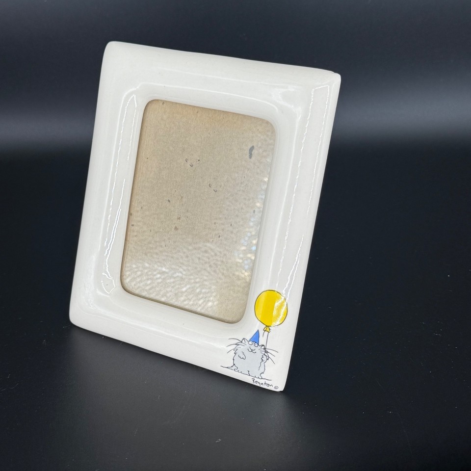 Vintage 1980s SANDRA BOYNTON 4x3 Ceramic Picture Frame Gray Cat Yellow ...