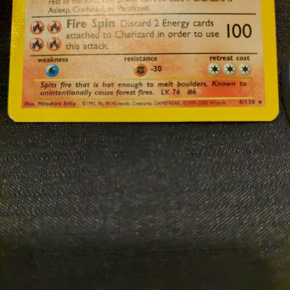 Pokemon Card Charizard 1995, 96, 97, 4/130 Stage 2 Holo Excellent ...