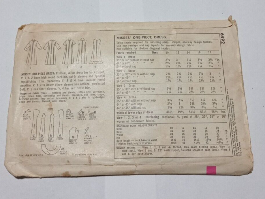 Simplicity 6492 Sewing Pattern VTG 1960s Princess Seam A-Line Dresses ...