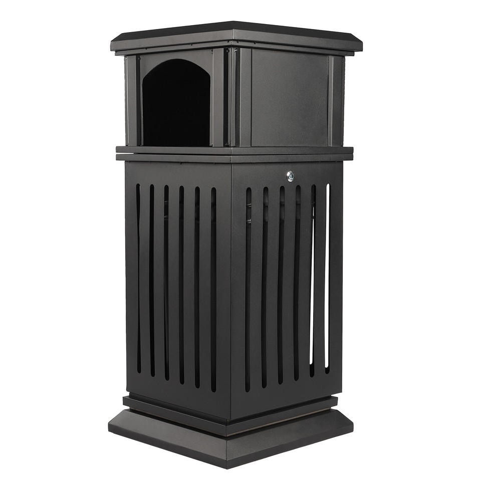 Trash Can Outdoor Dark Black Garbage Enclosure with Locking Lid Open ...