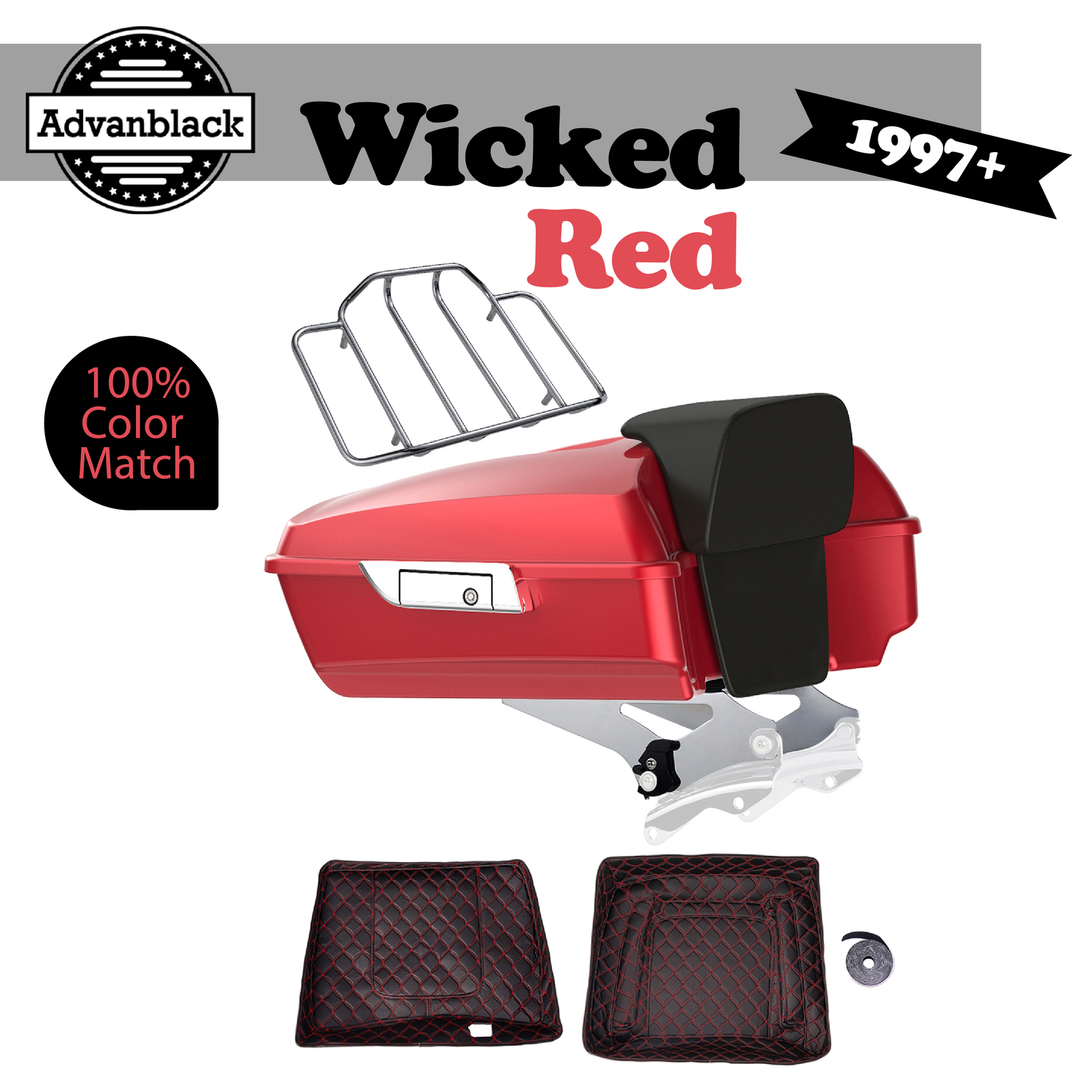 Wicked Red Chopped Tour Pack Pak Trunk Luggage Backrest For 97+ Harley ...