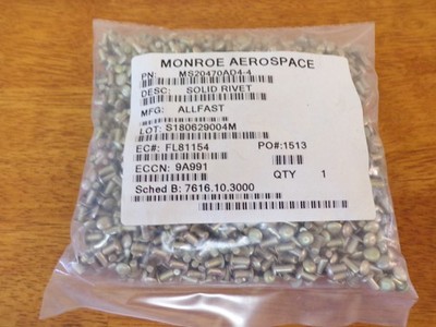 Aircraft Aluminum Rivets MS20470AD4-4 (Sale for 100) Manufacturer: ALL ...
