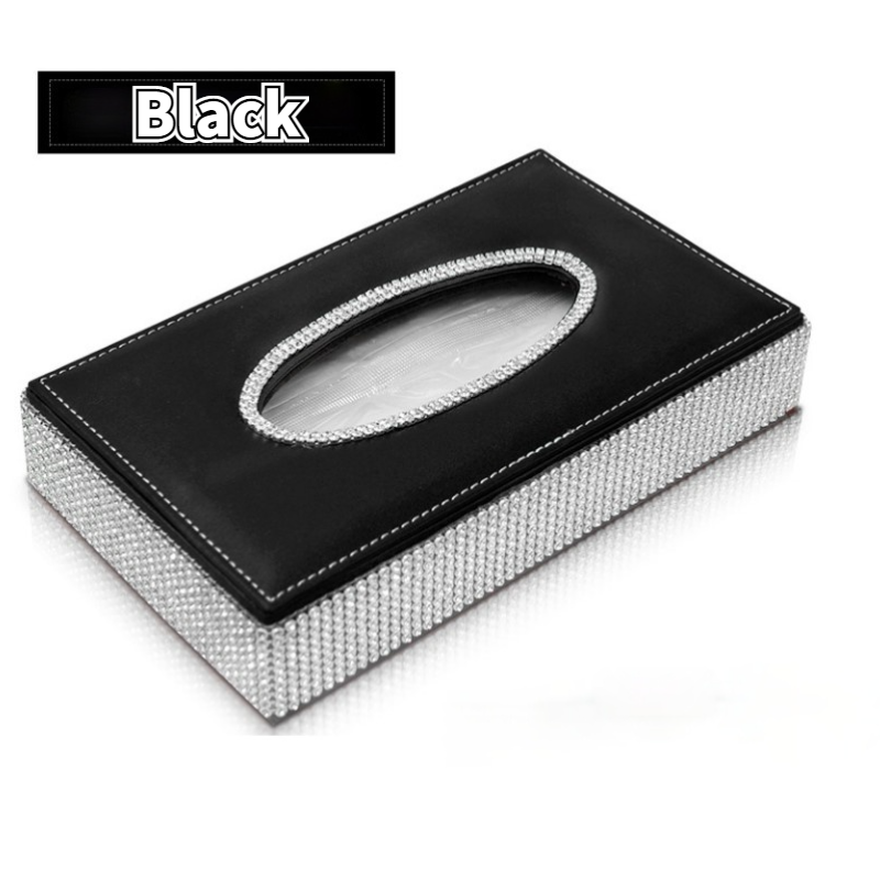 Car Tissue Box Faux Leather Bling Rhinestone Diamond Organizer Holder ...