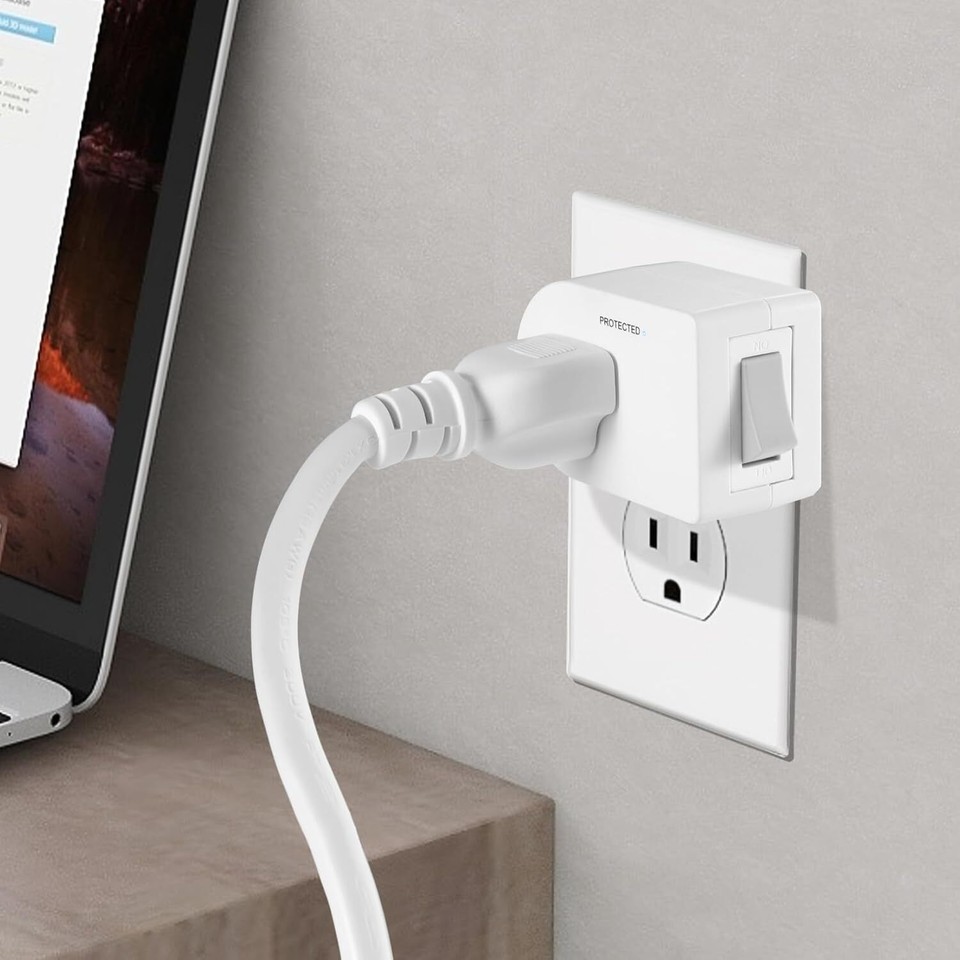 1 White or 3 Pack Grounded Outlet With ON Off Switch Single Plug In ...