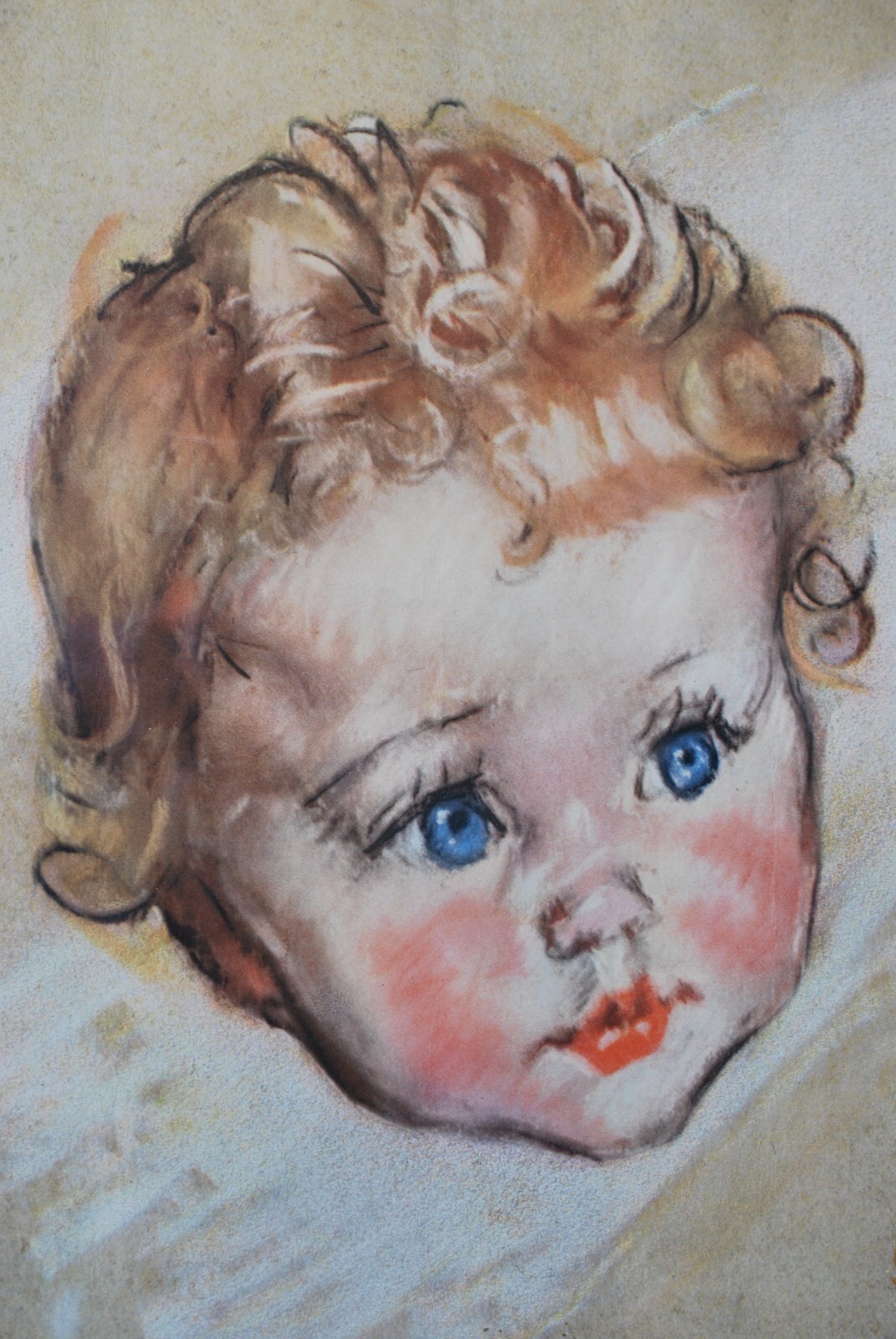 Vintage Framed Maud Tousey Fangel Lithograph of Blonde Baby Girl c ...