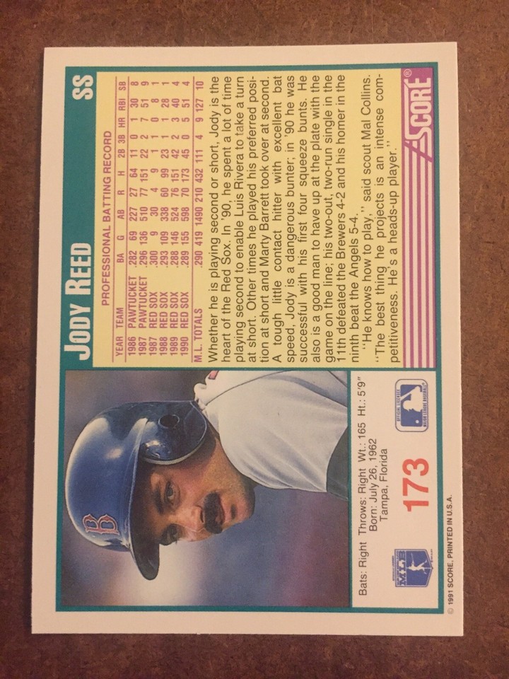 Jody Reed 173 Score 1991 MLB Baseball Trading Card | eBay