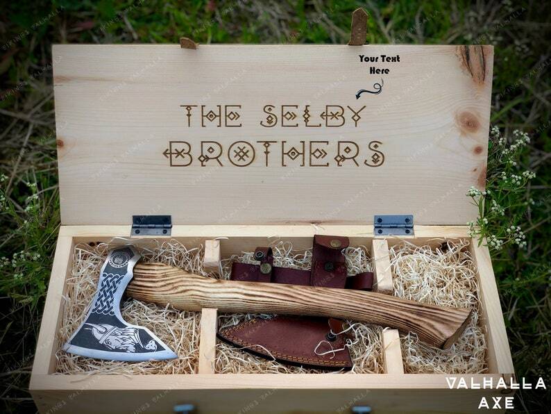 Valkyrie axe with Personalized Engraved wooden Box, Christmas Gift for ...