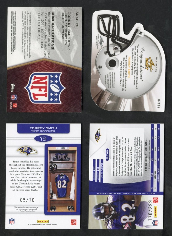 2012 Playbook Booklet Patch Torrey Smith Jersey Auto /399 Lot of 5 RC ...