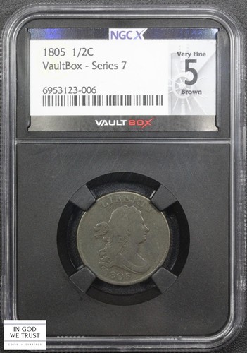 1805 Large 5, with Stems Draped Bust Half Cent 1/2C Vault Box NGC 5 (VF ...