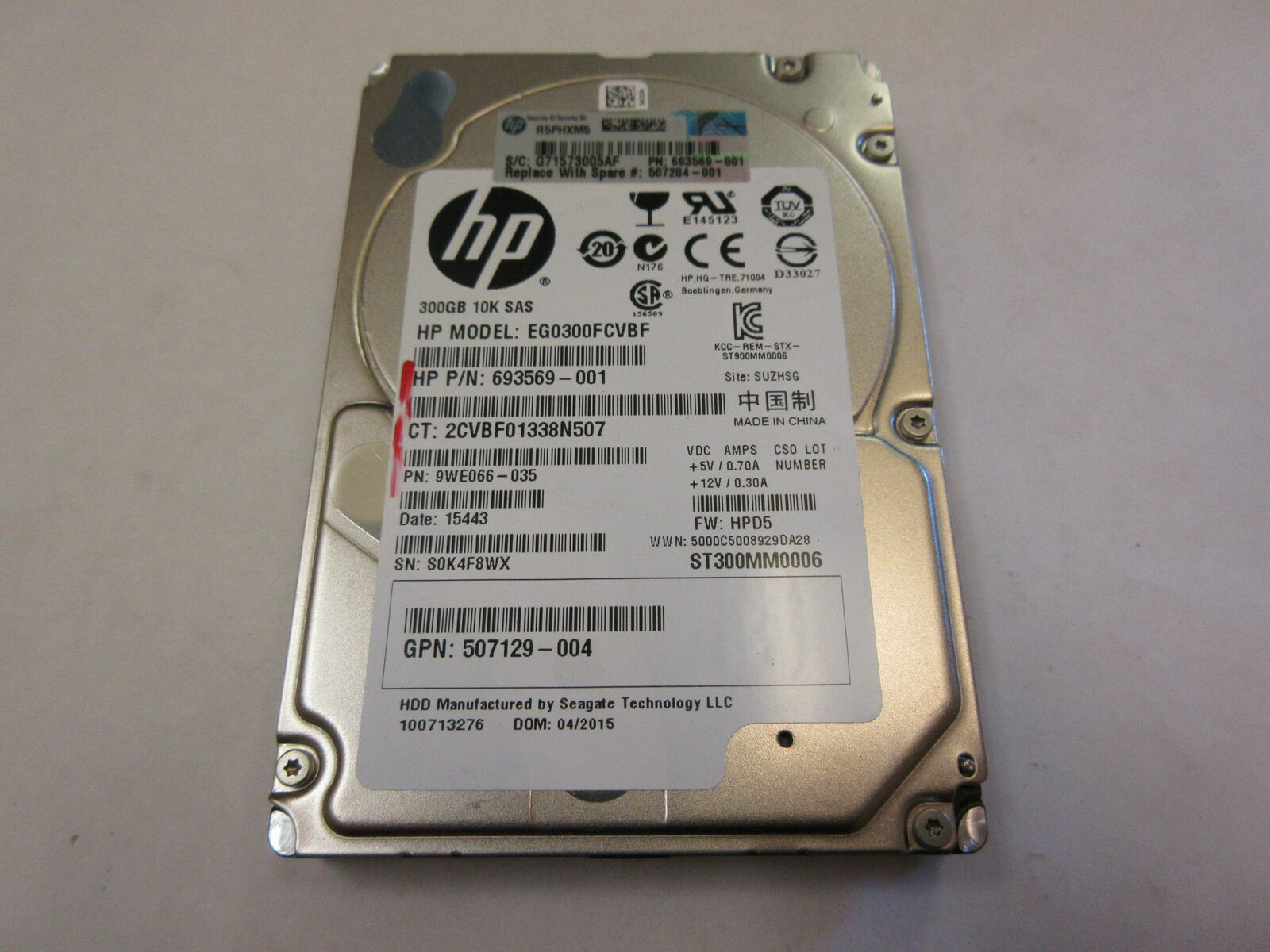 HP 300GB Internal 10000RPM 2.5" SAS Server Hard Drive EG0300FCVBF ...