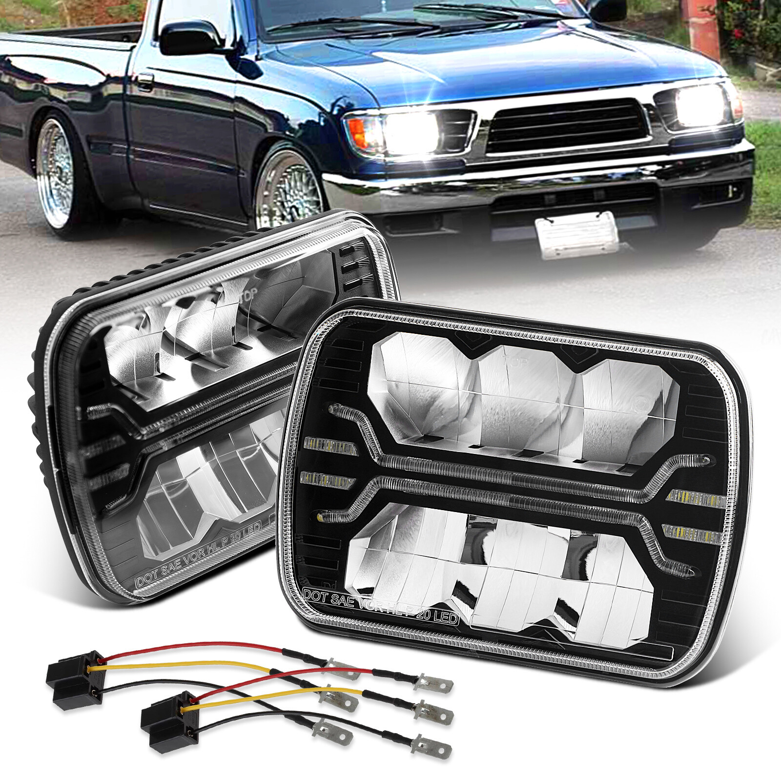 for Toyota Tacoma 1995 1996 1997 Pair 5x7" 7x6 Halo LED Headlight Hi/Lo ...