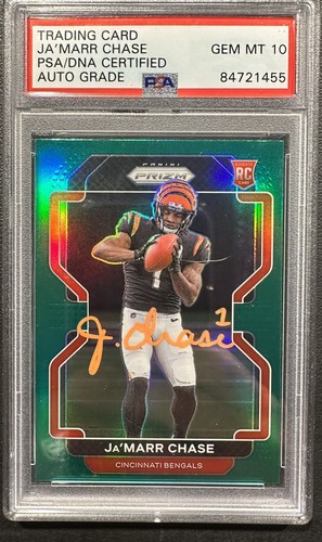 JAMARR CHASE Signed AUTO 2021 PRIZM GREEN ROOKIE FOOTBALL CARD 337 PSA ...