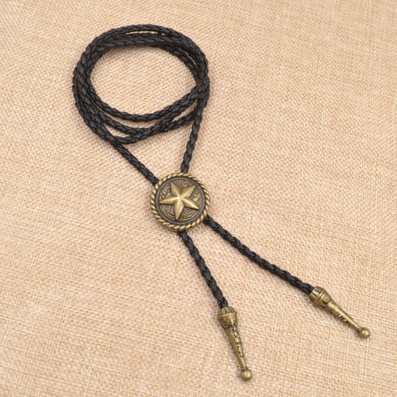 Bolo Tie Cowboy Neckties Punk Faux Leather Rope Cord Necklace with Star ...