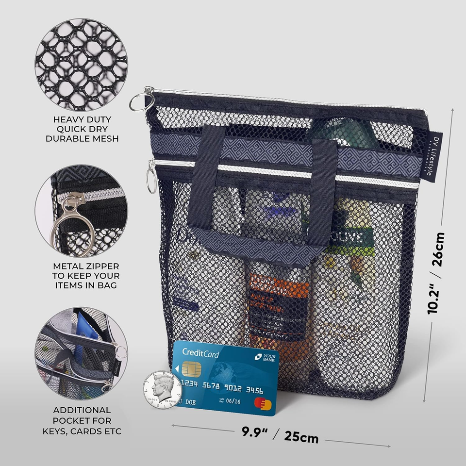 Mesh Shower Caddy Portable 10.2X9.9'' Shower Bag with Zipper & 2 ...