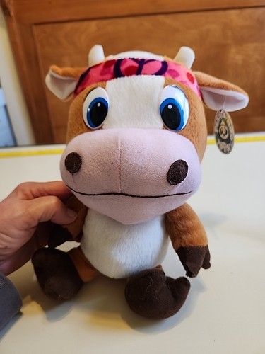 Peek A Boo Toys 10" Brown Cow Plush W Peace Headband Stuffed Animal Toy ...