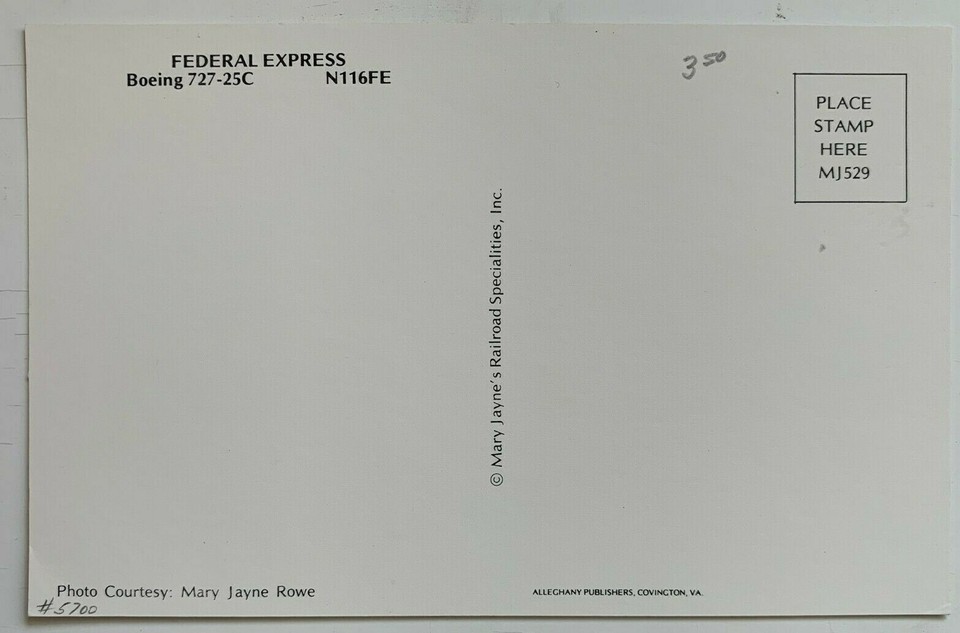 Vintage Postcard Federal Express Fedex Boeing 727-25C aircraft (Mary ...
