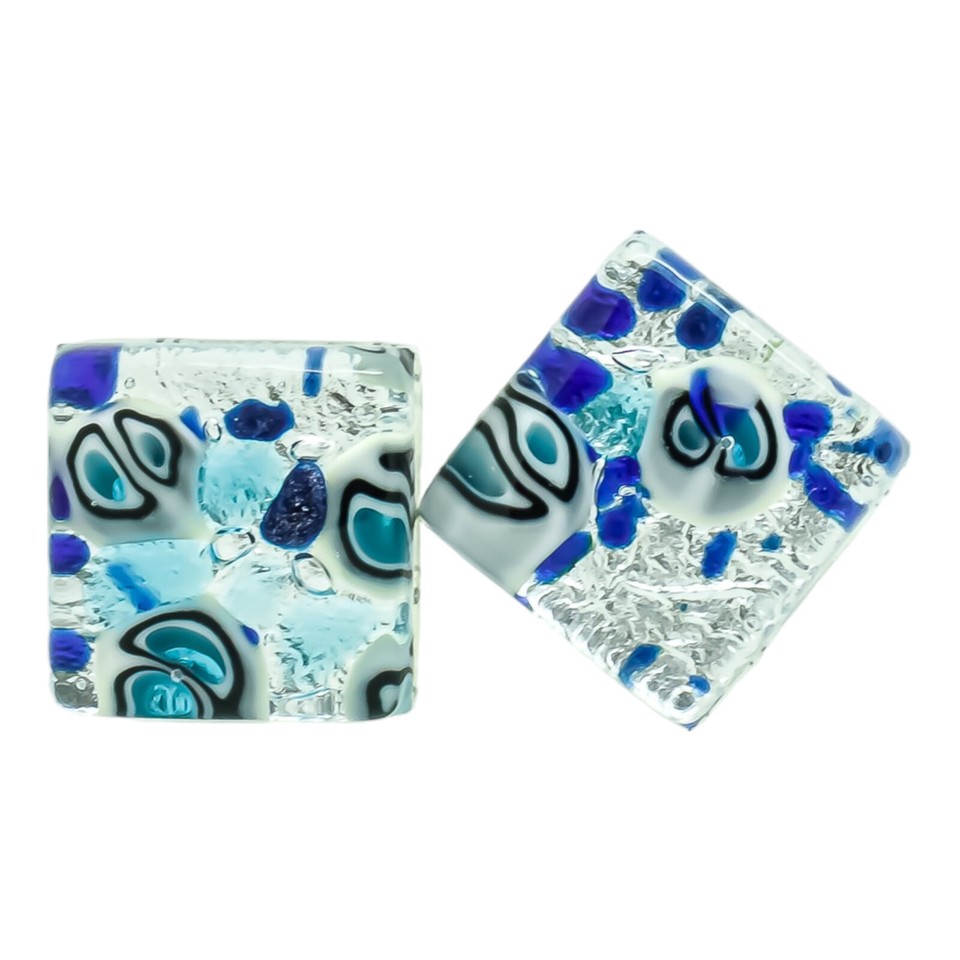 Murano Glass Cufflinks Silver Blue Millefiori Pair Square | eBay Australia